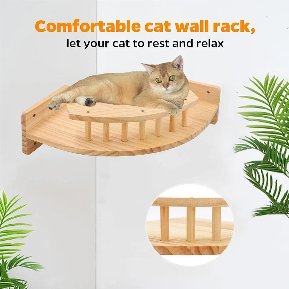 Cat Climbing Shelves Wall Mounted Cat Tree Wooden Furniture Scratcher ...