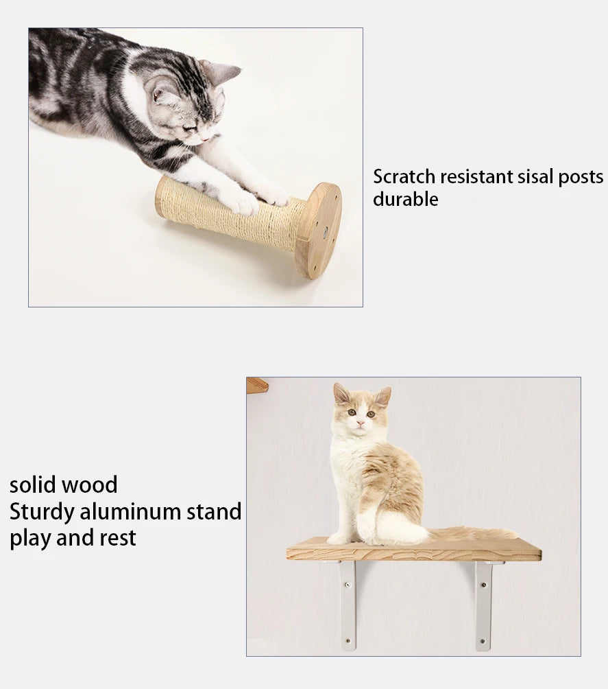 Cat Climbing Shelves Wall Mounted Cat Tree Wooden Furniture Scratcher ...