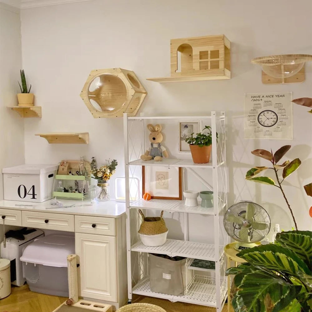 Cat Climbing Shelves Wall Mounted Cat Tree Wooden Furniture Scratcher ...